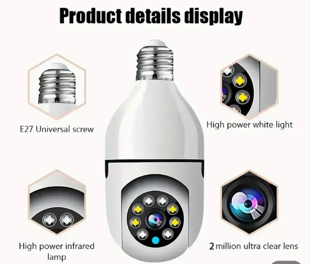 E27 Bulb Socket WIFI HD Security Camera with Motion Detection & 360 ...