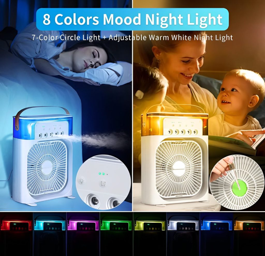 Air Conditioner Mist Fan, Portable Mini Humidifier Air Cooler with RGB ...