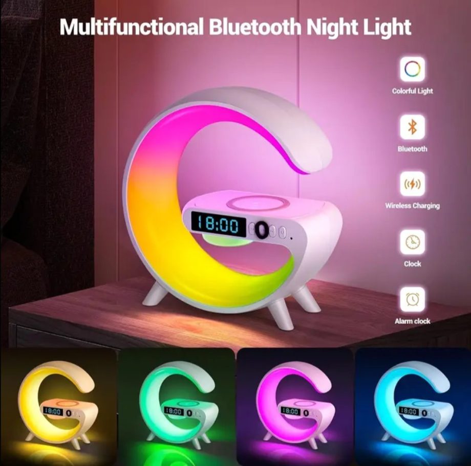 4 in 1 G Wireless Charger Bedside Lamp Speaker with RGB Lights, Clock ...